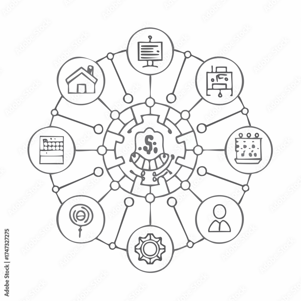 Line style icons of business innovation: business network icon ...