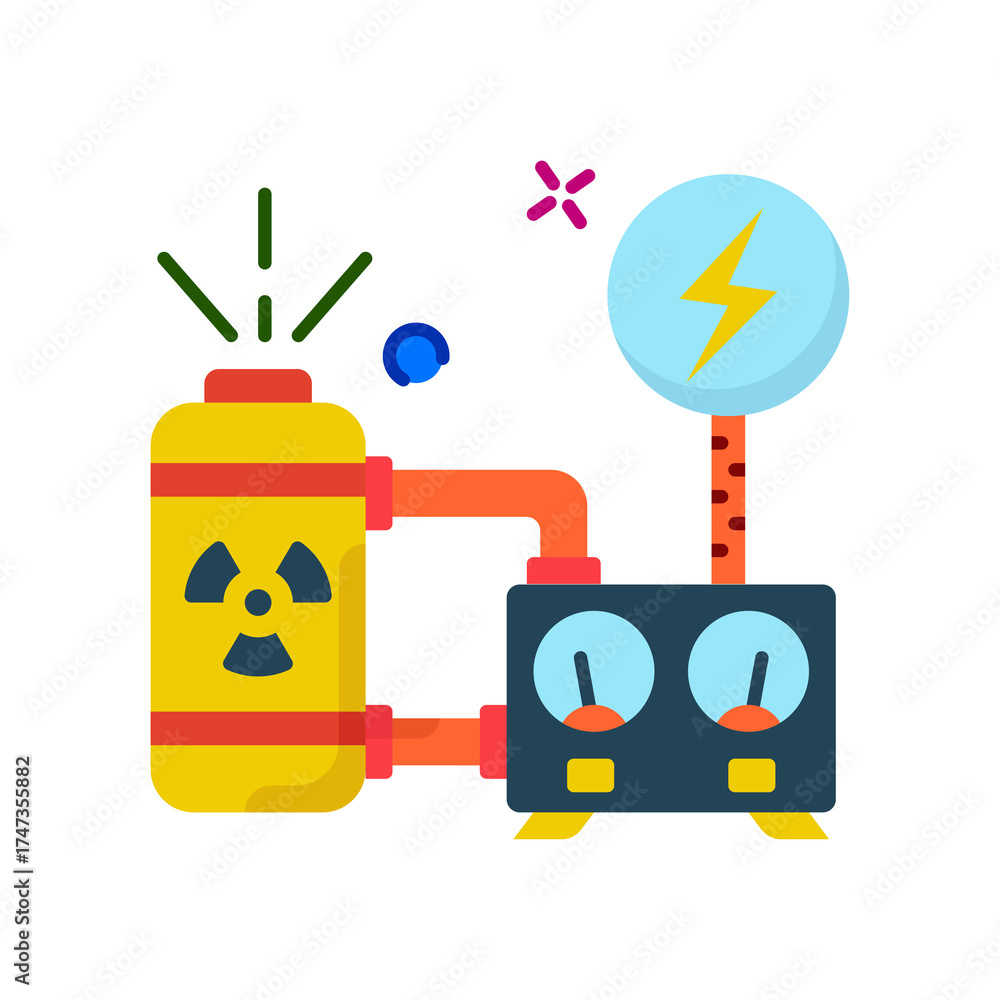 Vector illustration of a stylized nuclear power generator with gauges ...