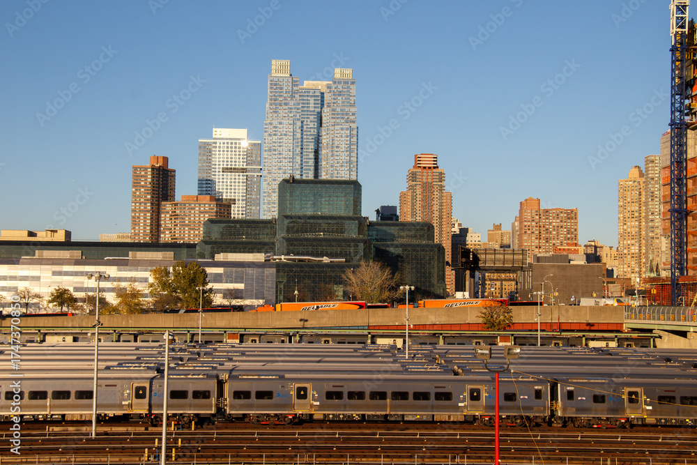 Stock-Foto „MTA West Side yard subway trains in Hudson Yards, Manhattan ...