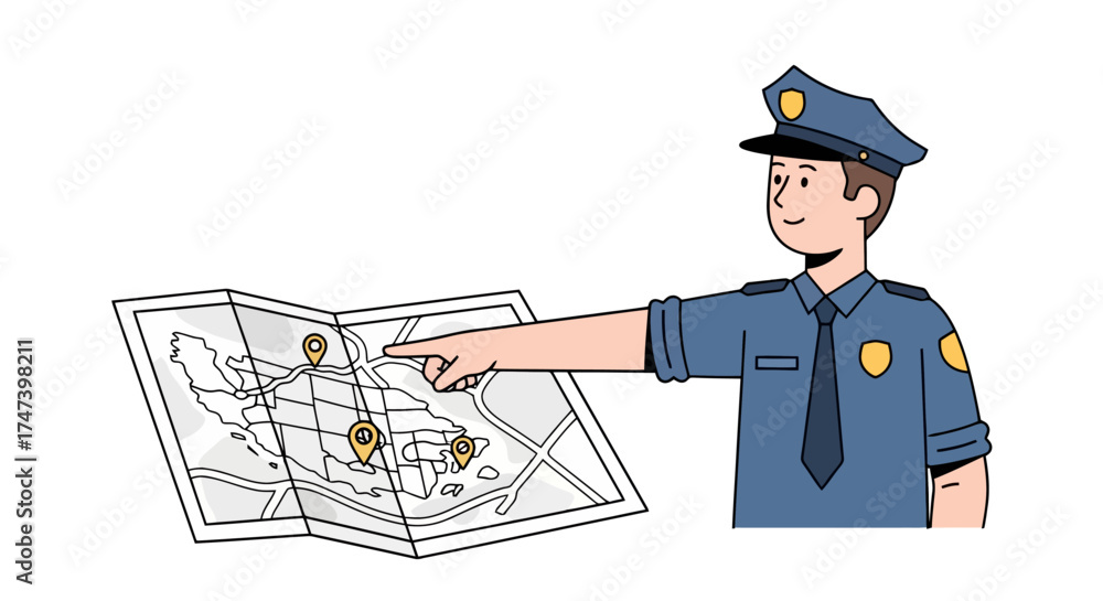 Стоковий вектор Diligent police officer planning strategic patrol ...