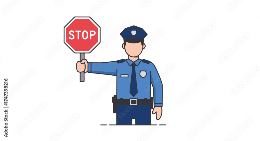 Animated Police Officer Holding a Stop Sign for Traffic Control and ...