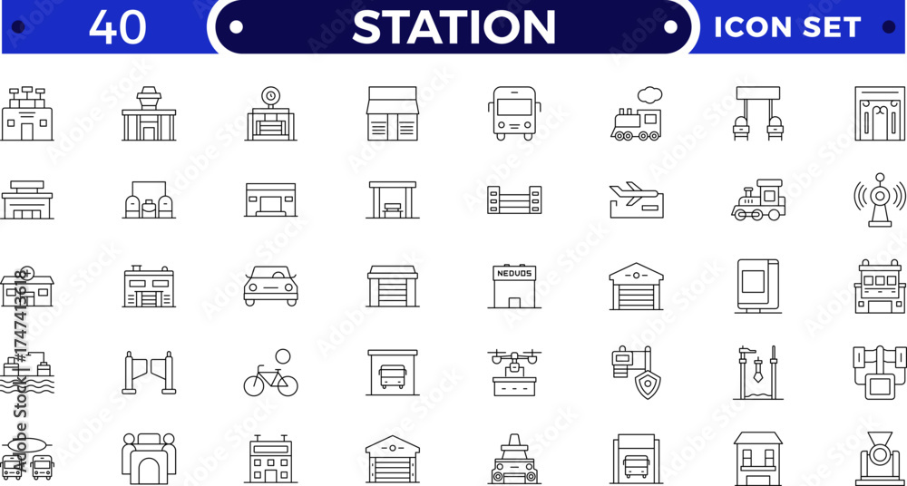 Image vectorielle Stock Modern train and subway station Outline icon ...