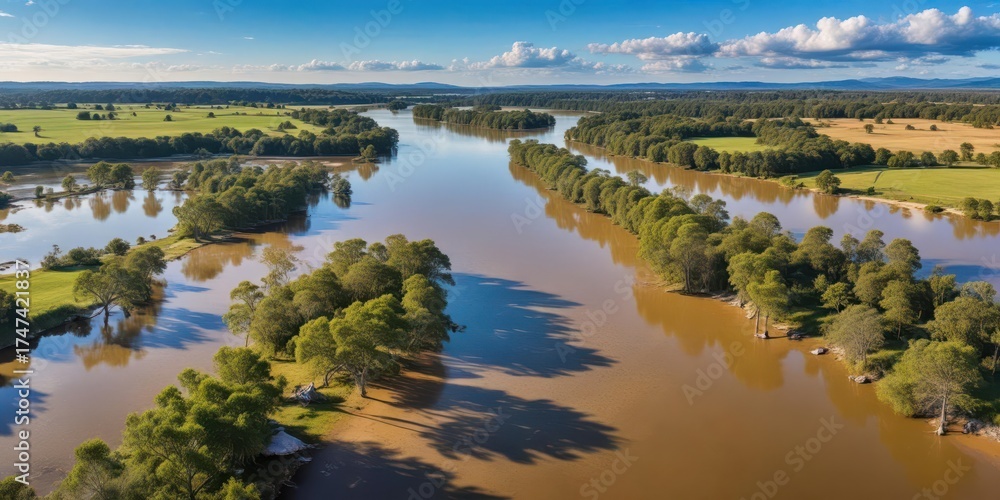 Drone captures serene aerial view of flooded Nepean River with water ...