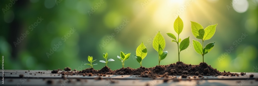 Depiction of plant life cycle shows sprouting leaves in a row with ...