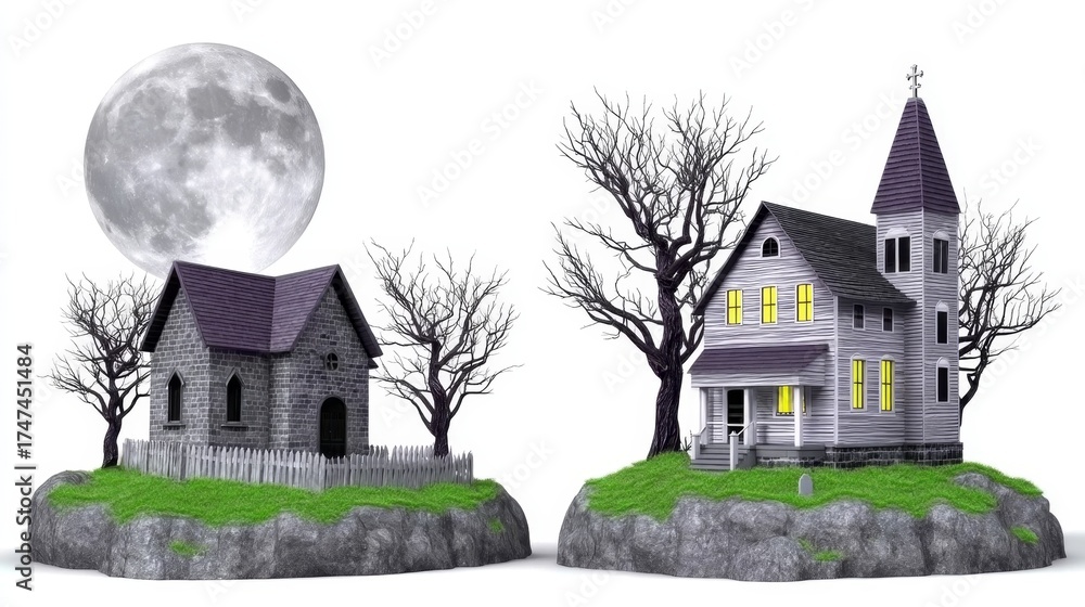 Eerie Watercolor Collection of Haunted Church, Creepy House, and ...