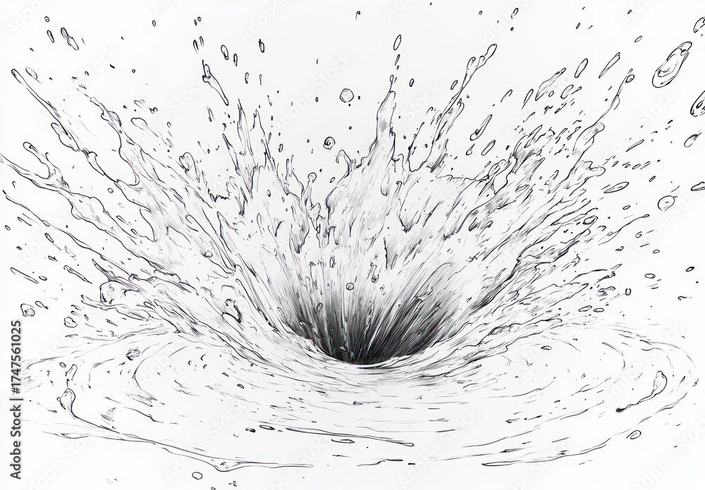 Foto de Stock black and white sketch of a large water splash with ...
