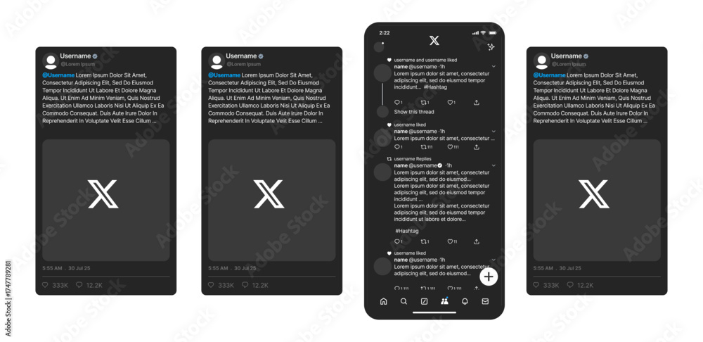 Twitter X Carousel Post and Mobile UI Mockup in Dark Mode Social Media ...