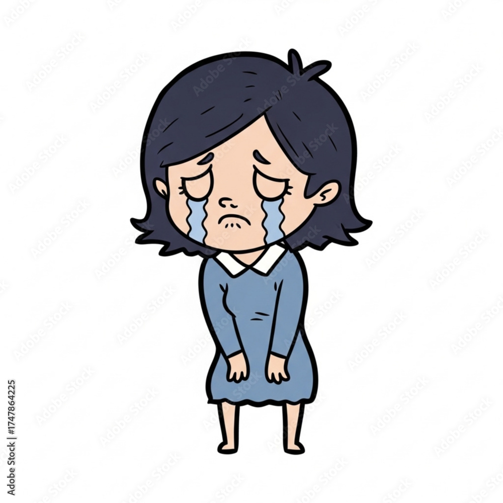 Vektor Cartoon woman expressing deep sadness, crying with tears ...