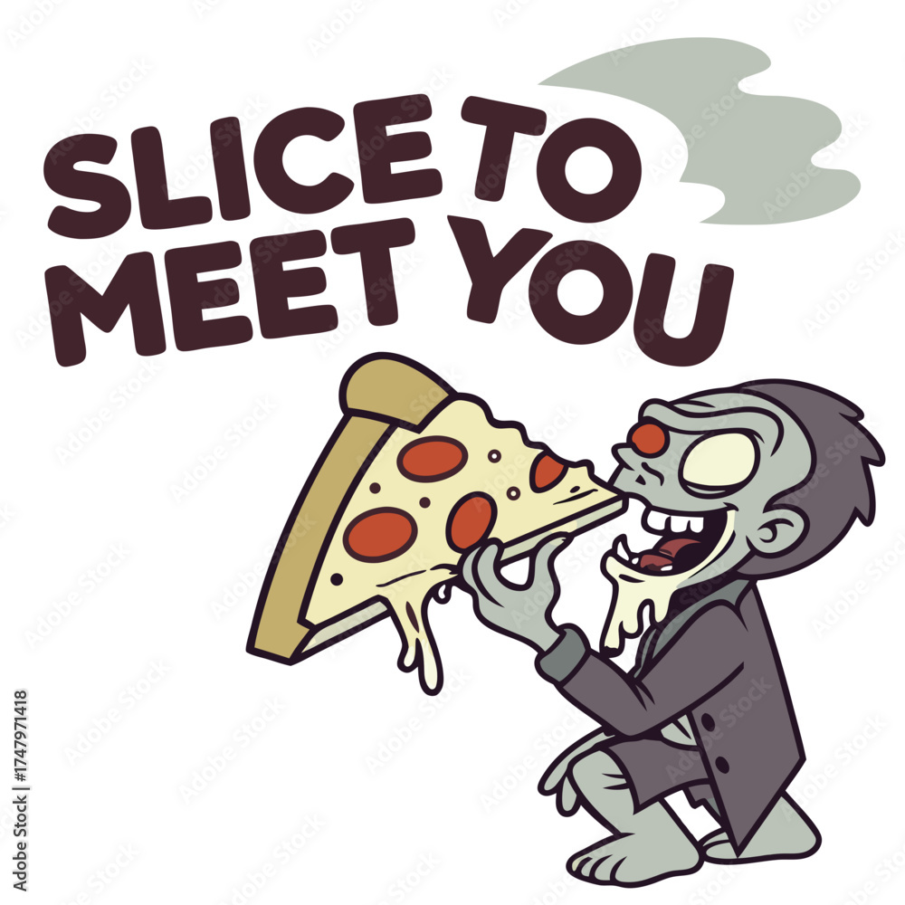 Funny Halloween Zombie Eating Pizza Slice Cartoon Vector Illustration ...