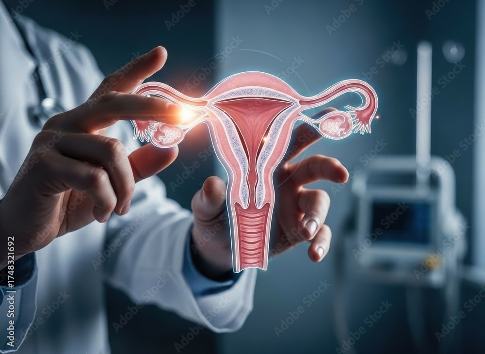 Gynecologist Examining Interactive 3D Holographic Model of Female ...
