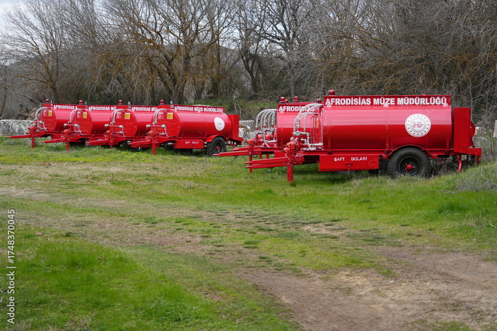 Red Redrock water or slurry tanker trailers at the outdoor museum ...
