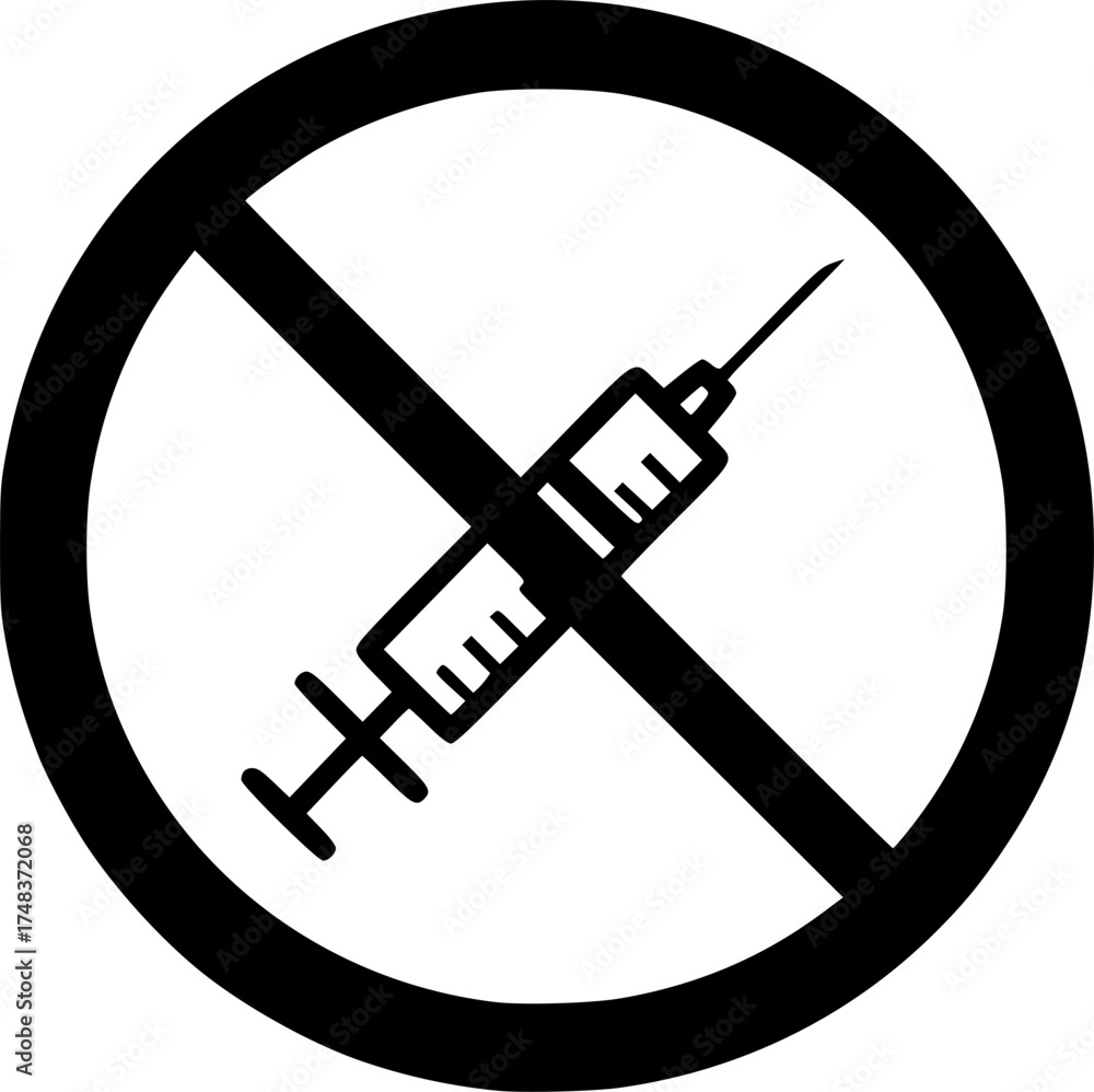 No Syringe Icon: Medical Prohibition Symbol for Safety and Restricted ...