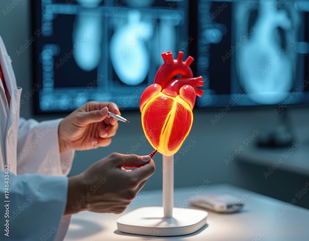 Doctor explains human heart anatomy using 3D model and digital screens ...