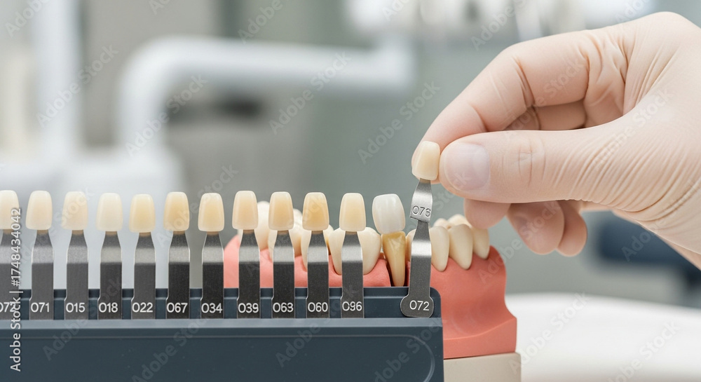 Dentist holding tooth shade guide and dental model to select the ...