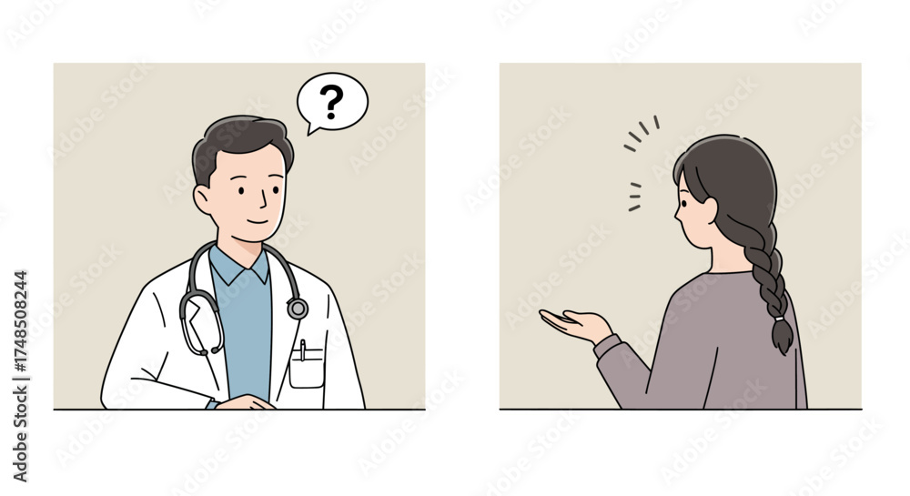 A female patient explaining her symptoms and medical condition to a ...
