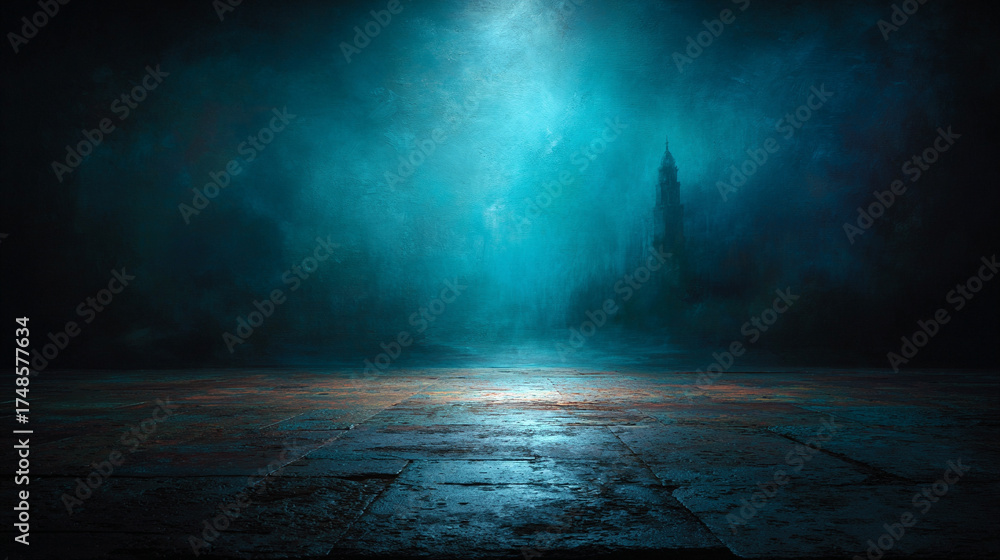 Dark fantasy horror background with haunted black and blue tones ...