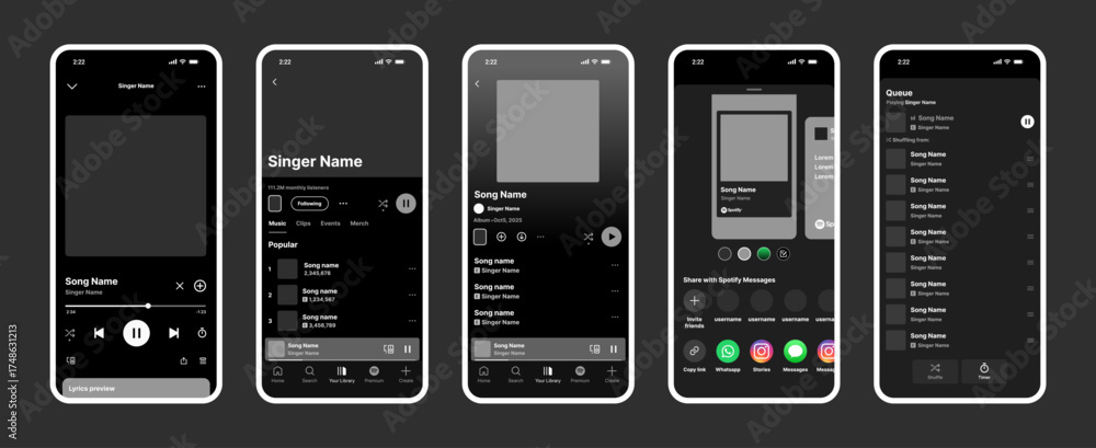 Spotify latest update UI mockup with playlists, albums, artists, lyrics ...
