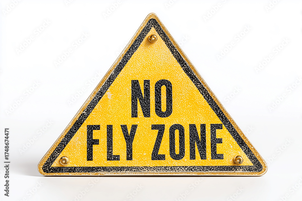 Ilustración de Stock No Fly Zone warning sign in yellow triangle with ...