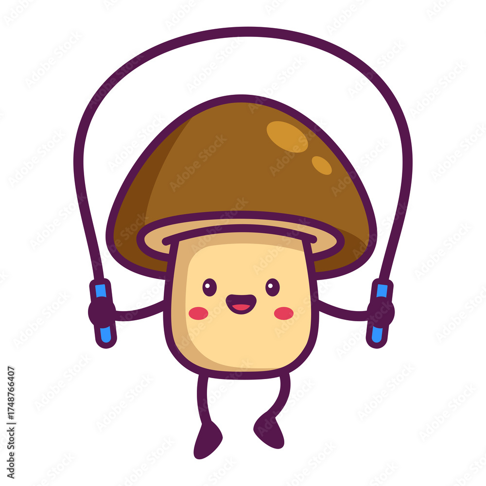 Photo Stock Cute Pixel Art Mushroom Character Joyfully Jumping Rope ...