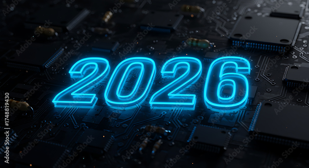 Future Year 2026 in Cyber World: Futuristic view on a computer board ...
