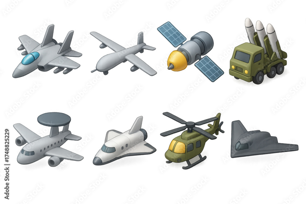 ภาพประกอบ Stock 3D Aerospace Defense Icons. Aerospace Defense Vehicles ...
