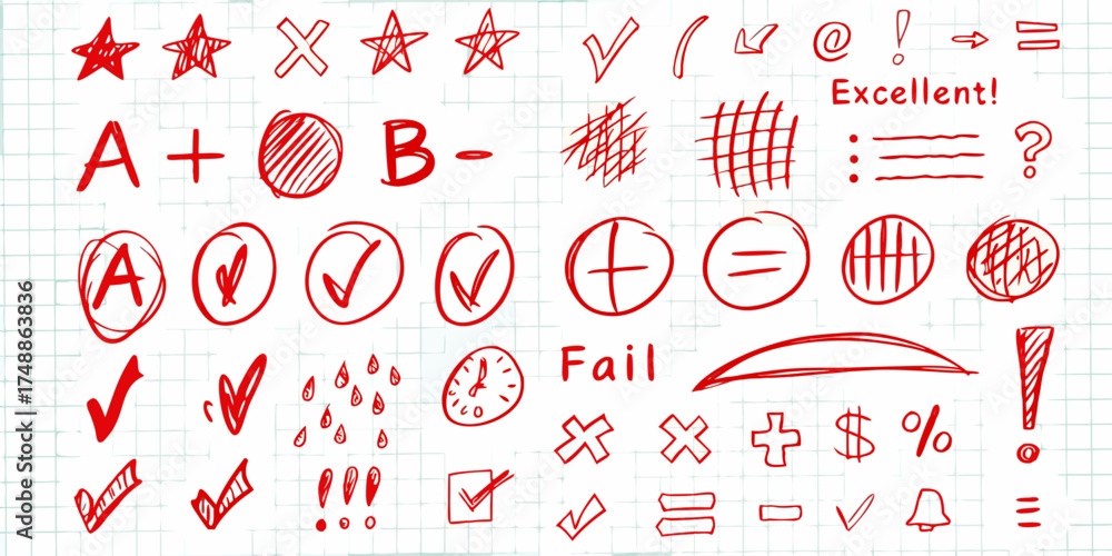 Image vectorielle Stock Collection of red hand drawn school grading ...