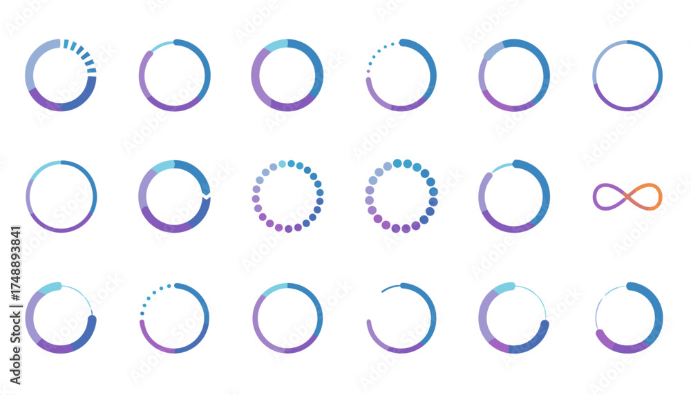 Vector set of loading circle icons. Progress bar indicator for UI and ...