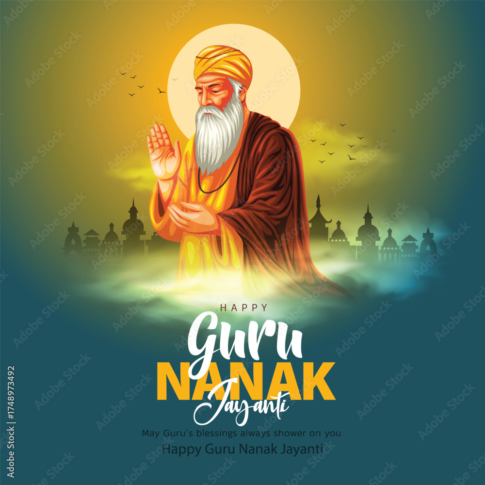happy Guru Nanak Jayanti festival greeting card design. India Hindu ...