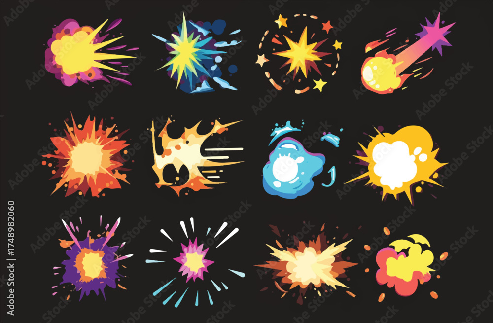 Dynamic Cartoon Explosion Set: A vibrant collection of stylized cartoon ...