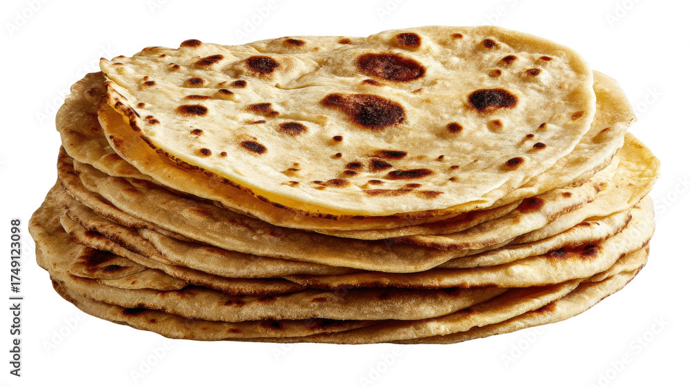 Stack of freshly made chapatis Indian flatbread showing traditional ...