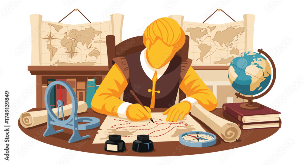 Explorer charting new territories drawing detailed maps for future ...