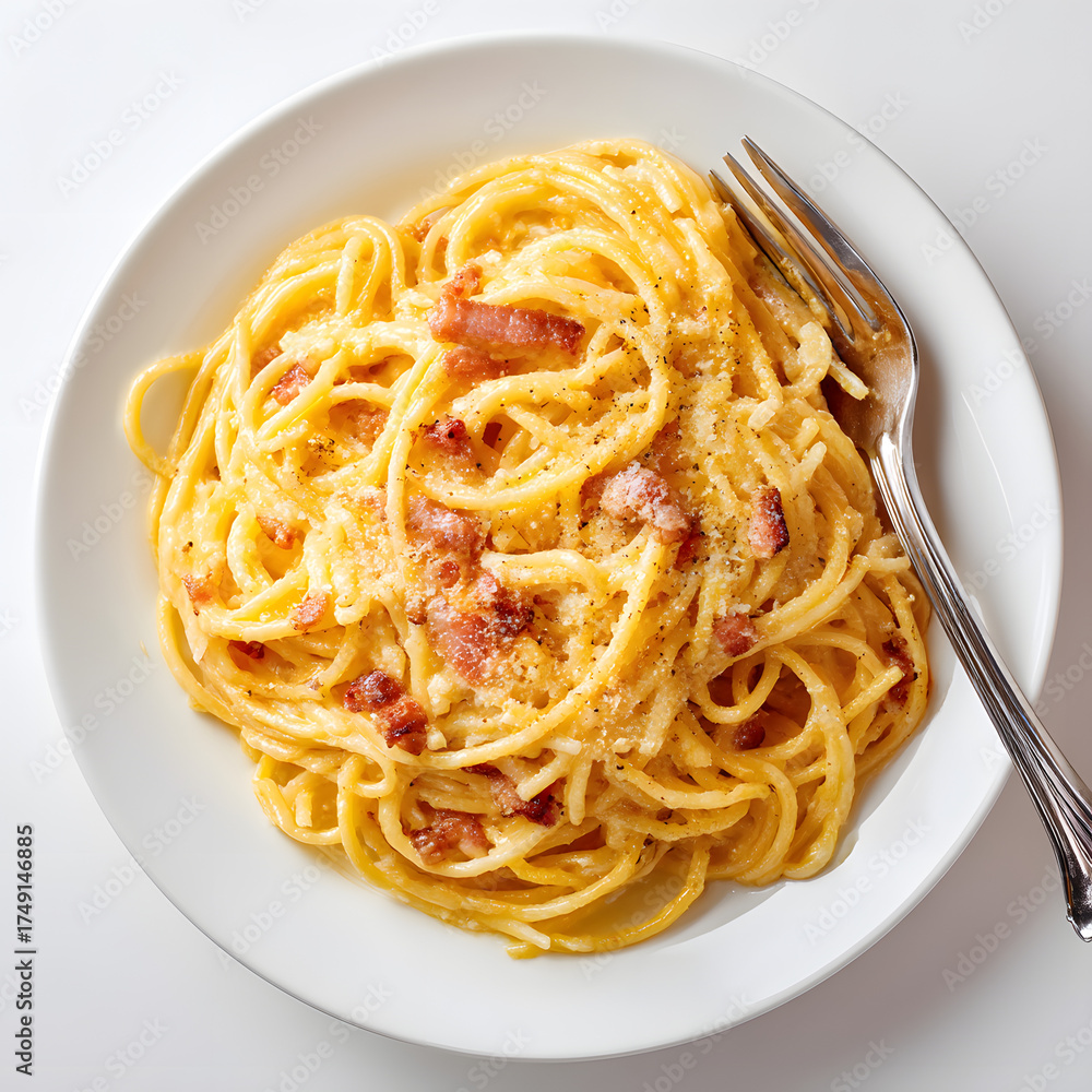 Fotografie Ultra Detailed Cinematic Plate of Classic Roman Carbonara ...