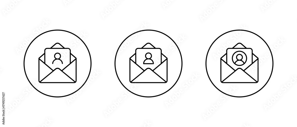 Email with avatar profile icon. Open envelope outline with user account ...