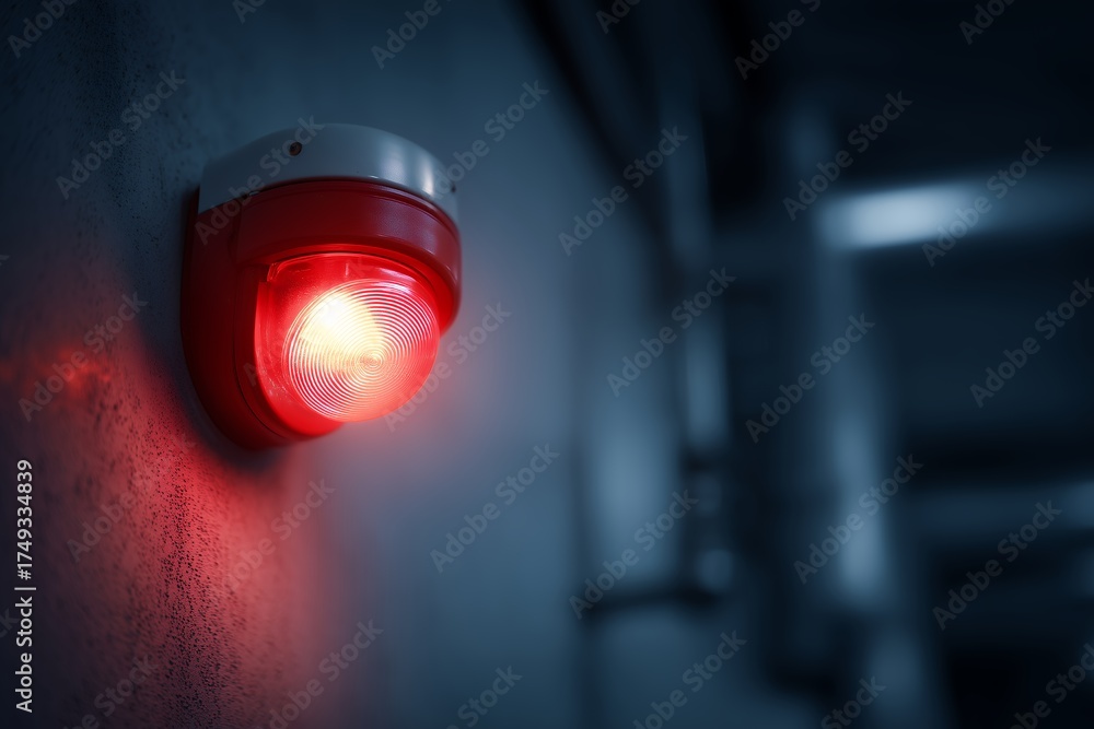 Emergency red light alarm on wall with blur background, concept for ...