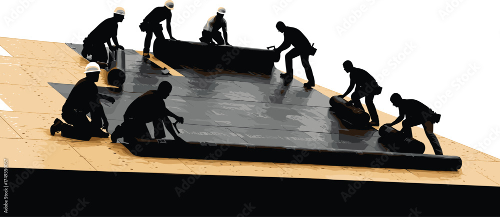 Roofing Installation Workers Silhouette Set – Construction Labor ...