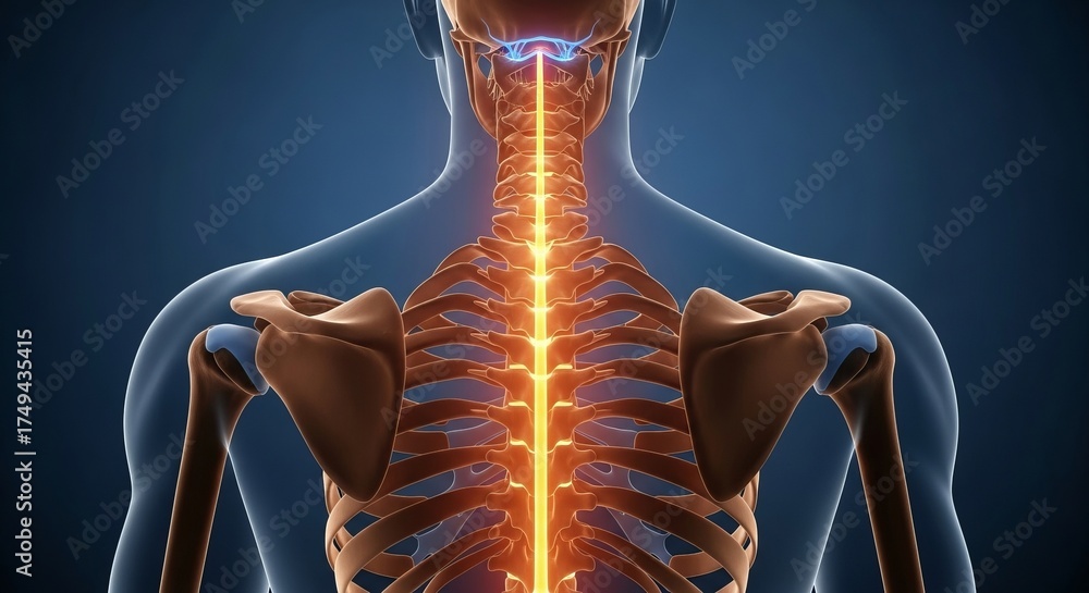 Стоковая иллюстрация «Spinal column bones highlighted in an educational ...