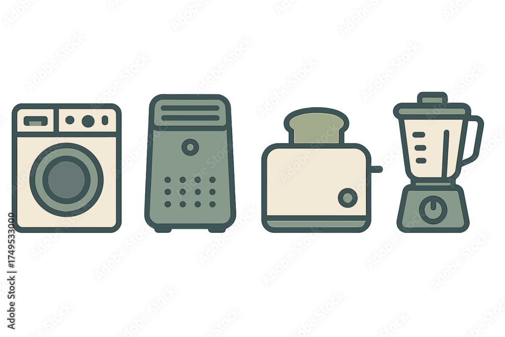 Household appliance symbols set including washing machine, dishwasher ...
