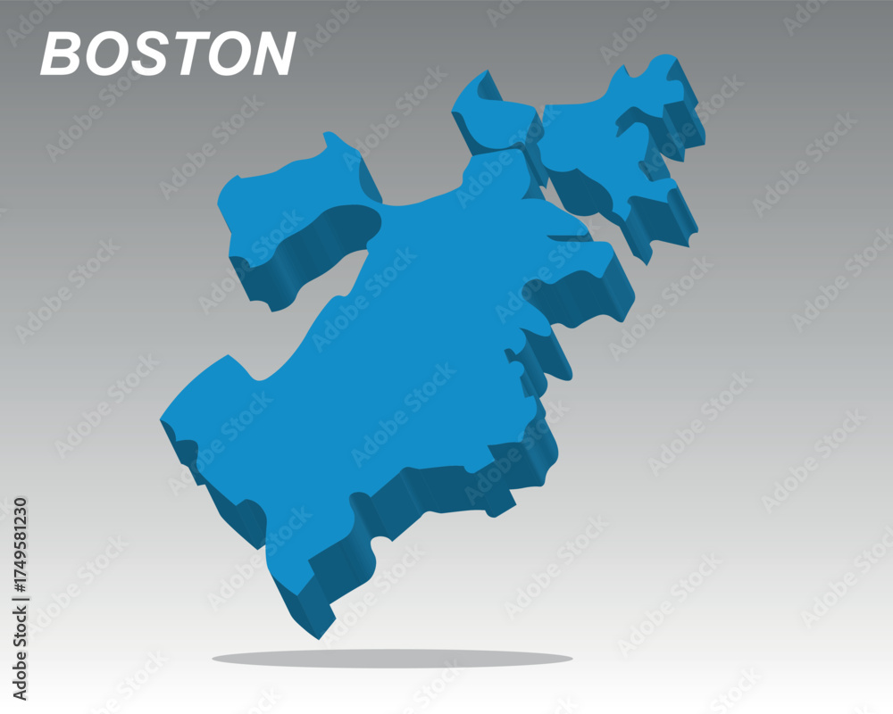 3D Boston city map silhouette vector. Clean black outline of USA city ...