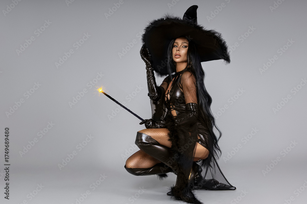 Sexy Witch Halloween Costume Seductive Woman In Black Lace And 4498
