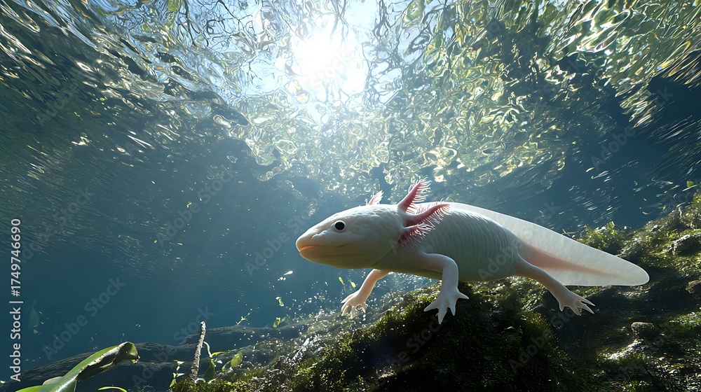 Axolotl underwater photo of mexican salamander in clear water habitat ...