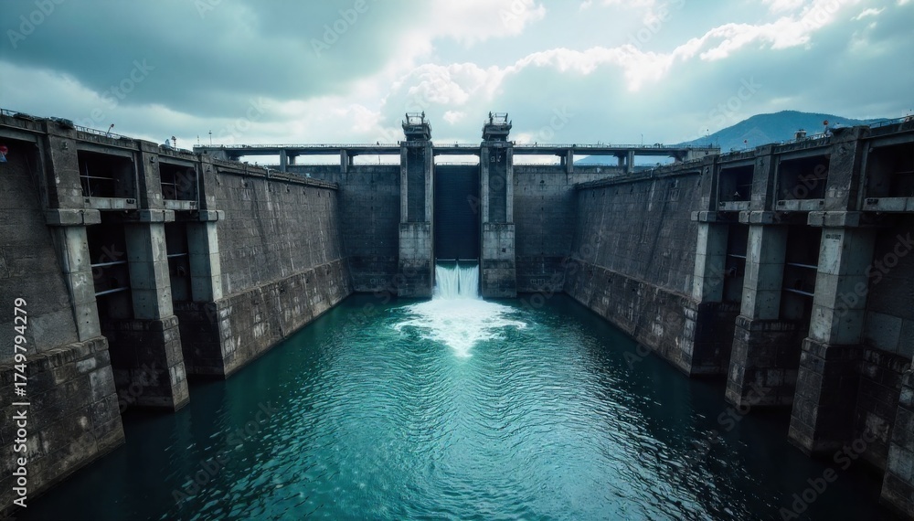 Hydroelectric Powerhouse Immense water channels and turbine machinery ...