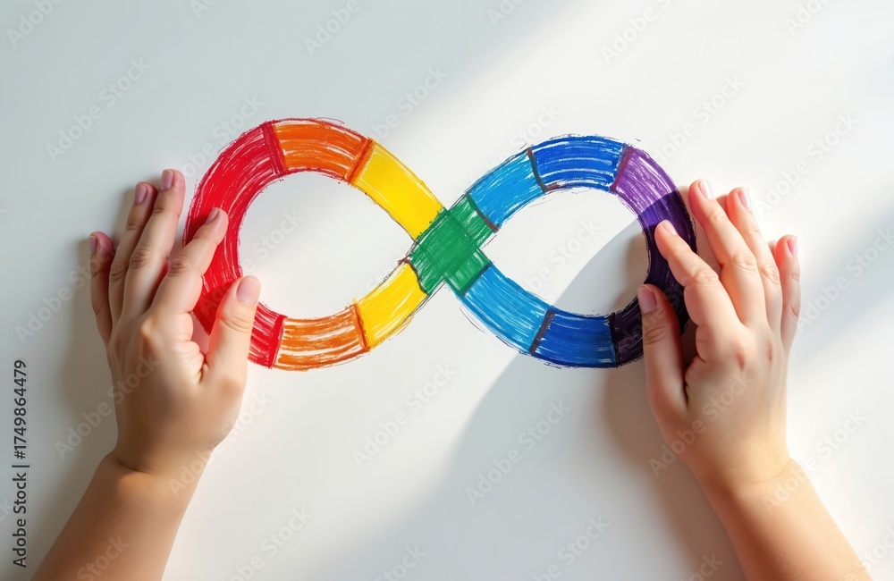 Foto de Stock Childs hands hold autism infinity symbol drawn with ...