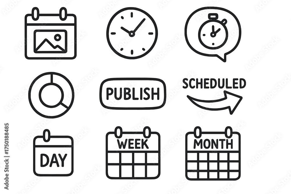 Scheduling tools silhouette icon set. featuring calendar, clock, timer ...