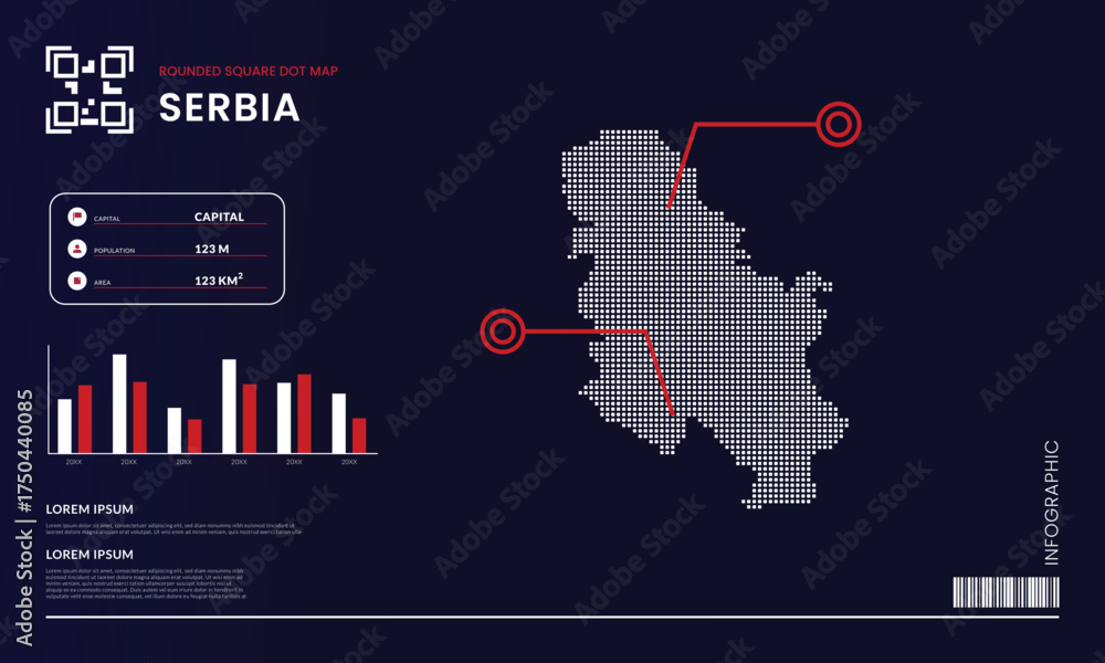 Serbia modern map infographic layout with rounded dot pattern Stock ...