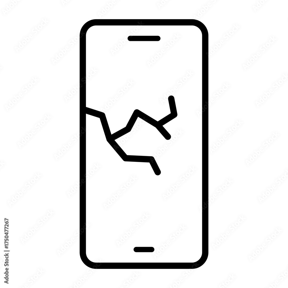 Black single broken phone line icon, simple damaged digital device flat ...