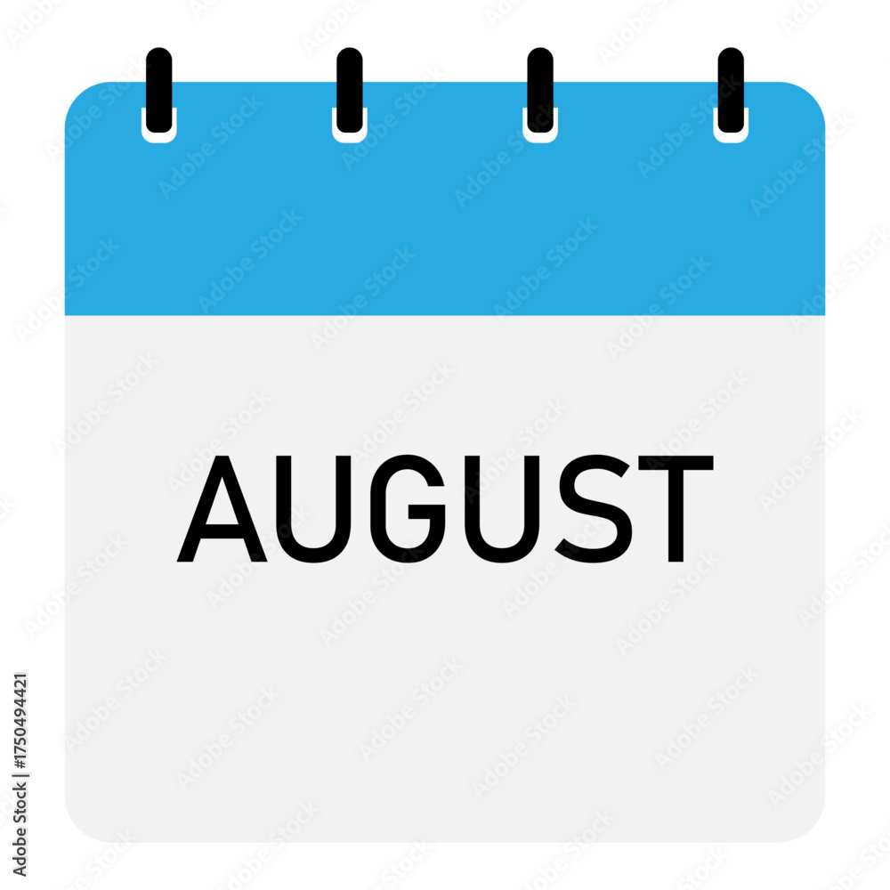 Editable monthly calendar icon | August month calendar icon with blue ...