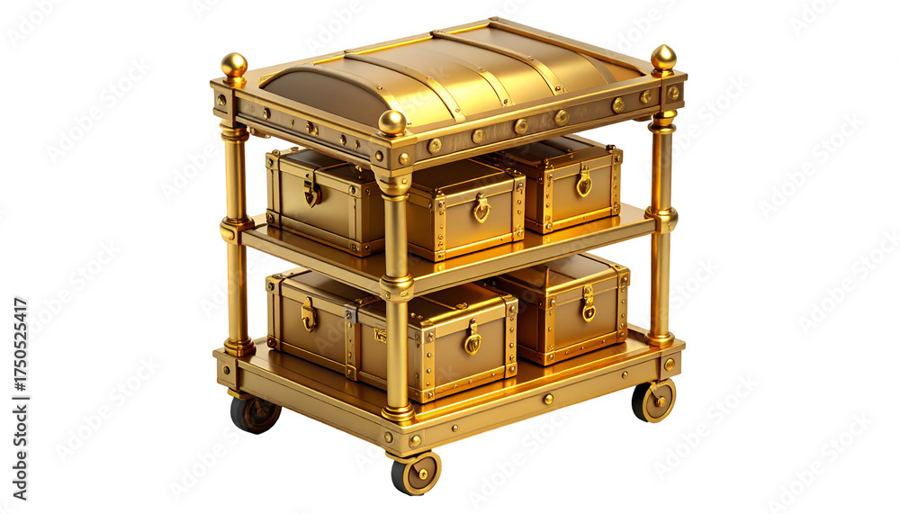 Golden Luxury Service Trolley with Stacked Treasure Chests on Black ...