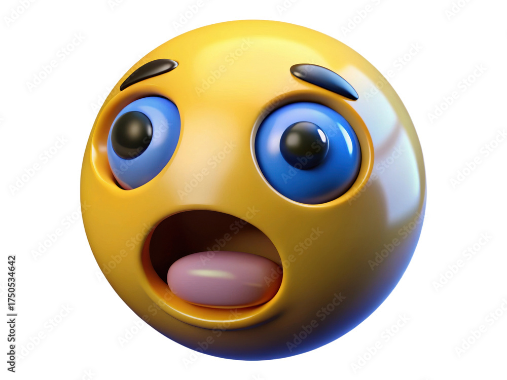 3D render scared emoji wide open mouth and big eyes on transparent ...