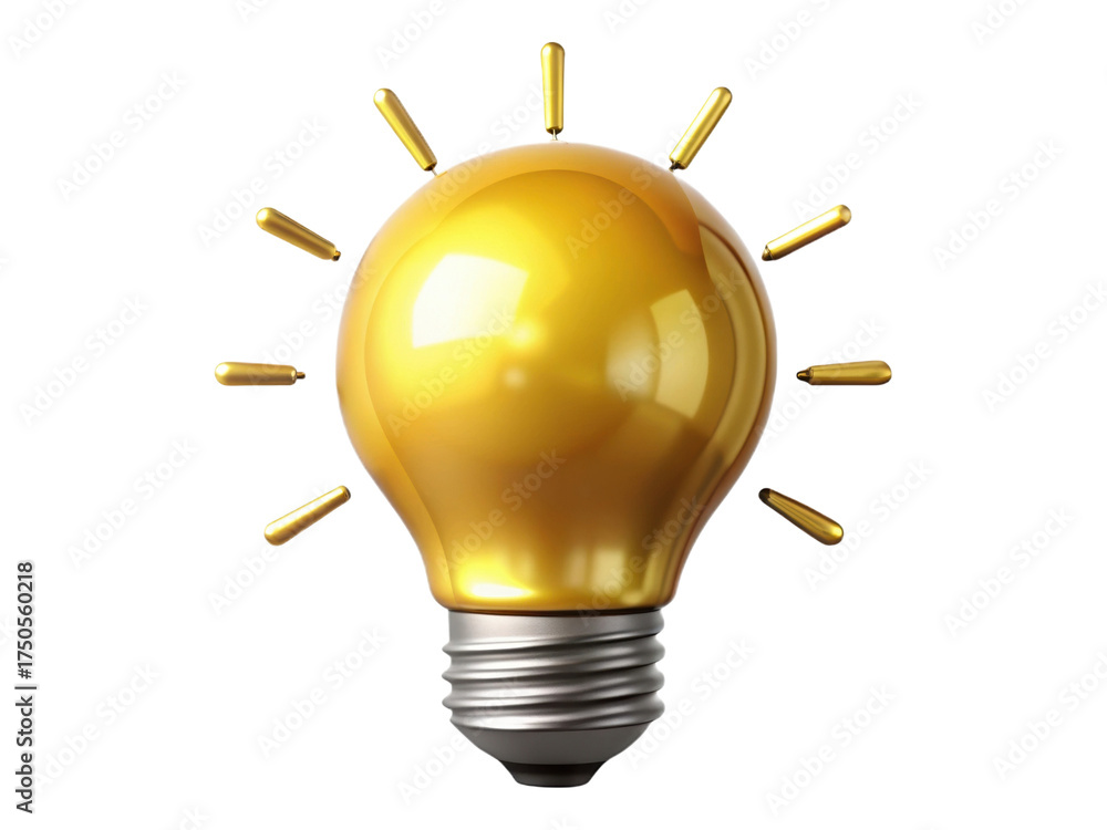 Shiny golden light bulb without a filament with radiating short lines ...