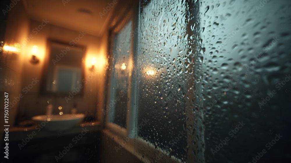 Photorealistic image of a bathroom filled with steam after a hot shower ...